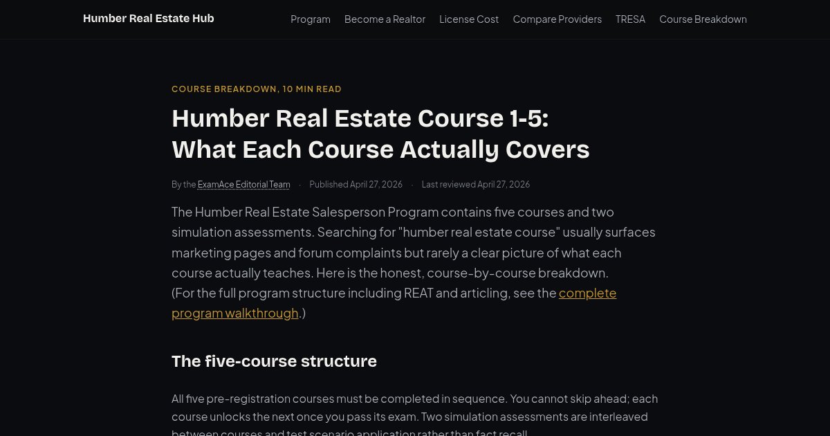 Humber Real Estate Course 1-5: What Each Course Actually Covers